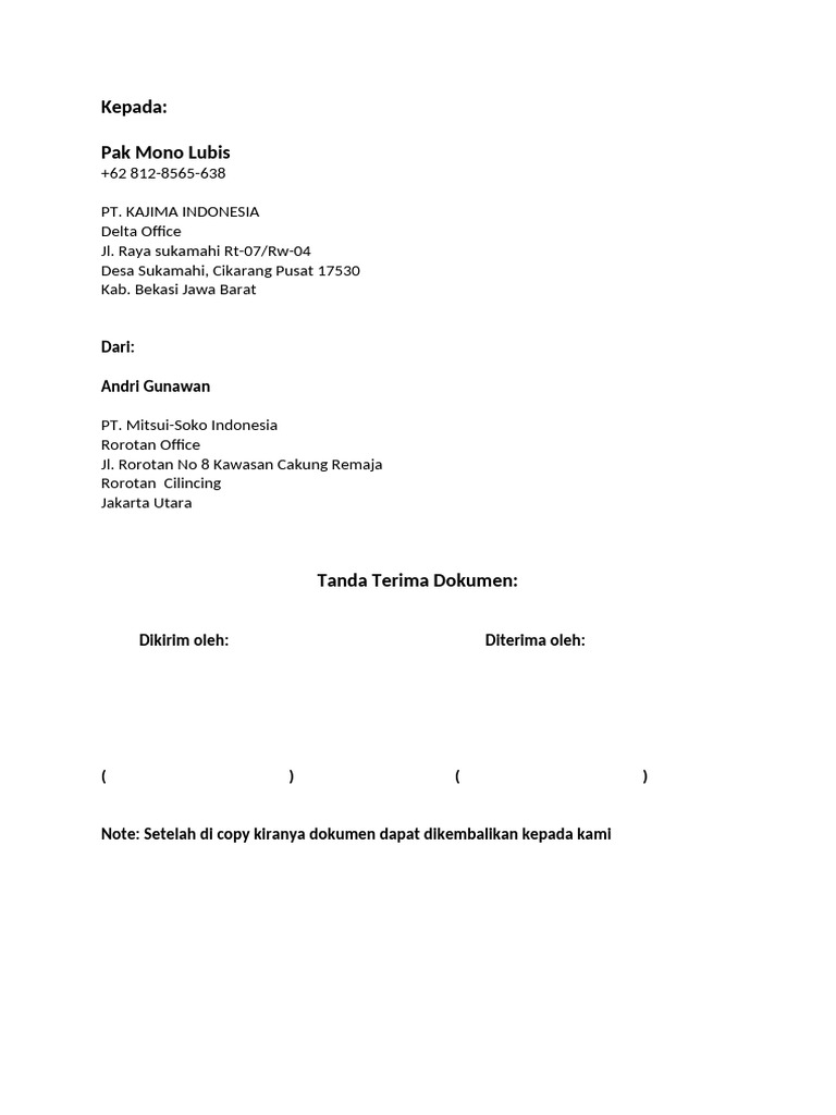 Alamat Kajima Cikarang Giic | PDF