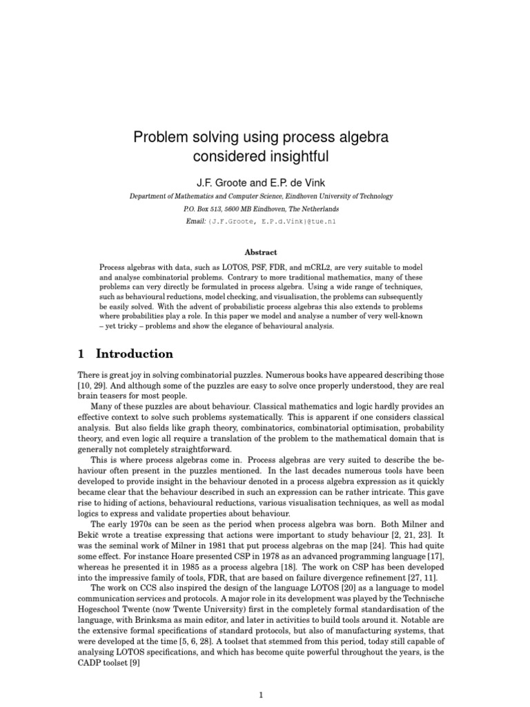 Problem Solving Using Process Algebra | PDF