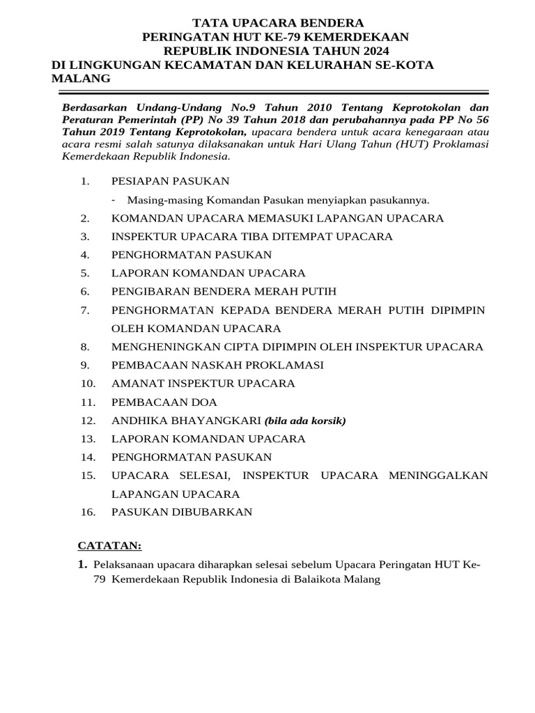 Pedoman Upacara Bendera Hut Ke-79 Ri Tahun 2024 | PDF