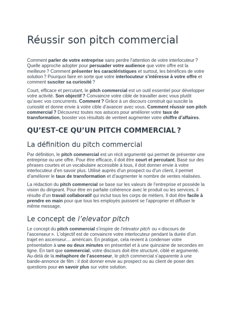 Réussir Son Pitch Commercial | PDF