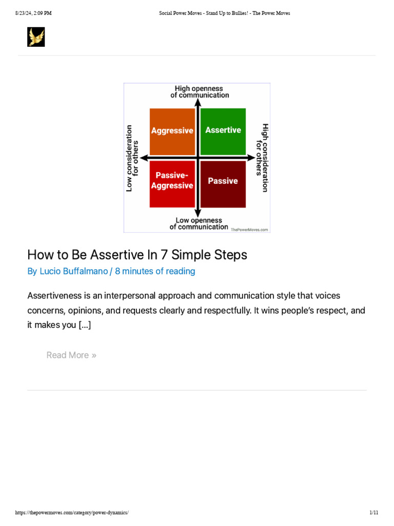 Social Power Moves - Stand Up To Bullies! - The Power Moves | PDF