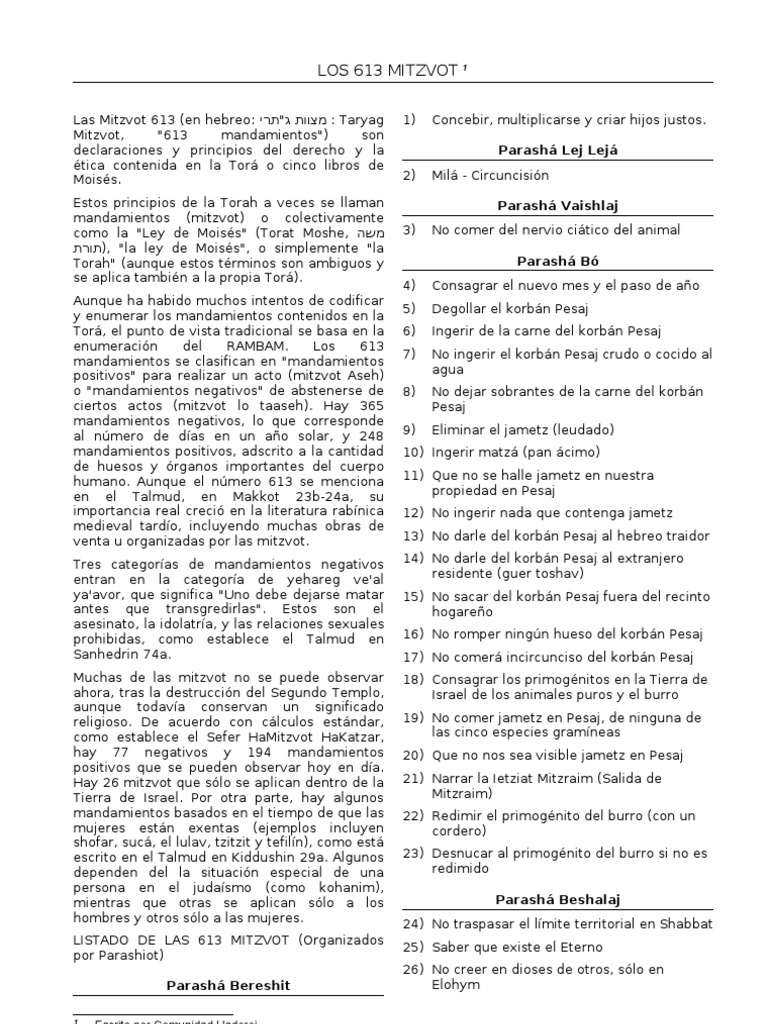 Los 613 Mandamientos | PDF | Mitzvá | Ley judía y rituales