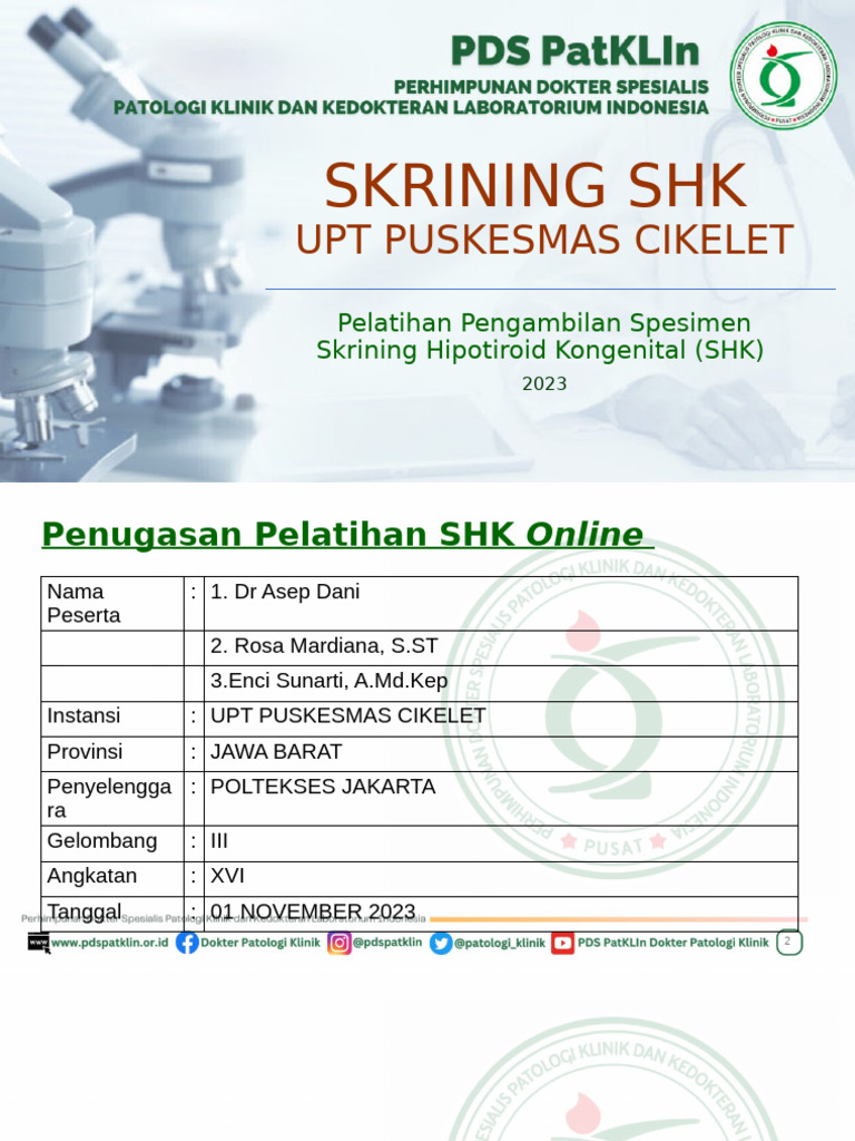 Skrining SHK Upt PKM Cikelet | PDF