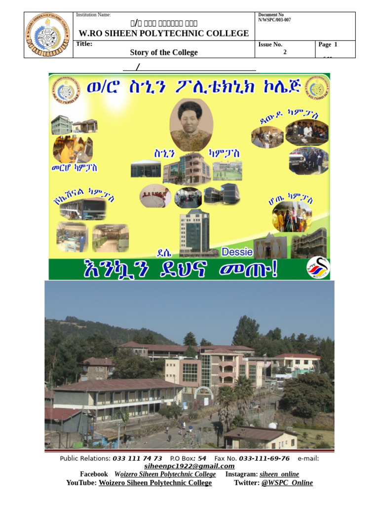 W.Ro Siheen Polytechnic College: Story of The College | PDF