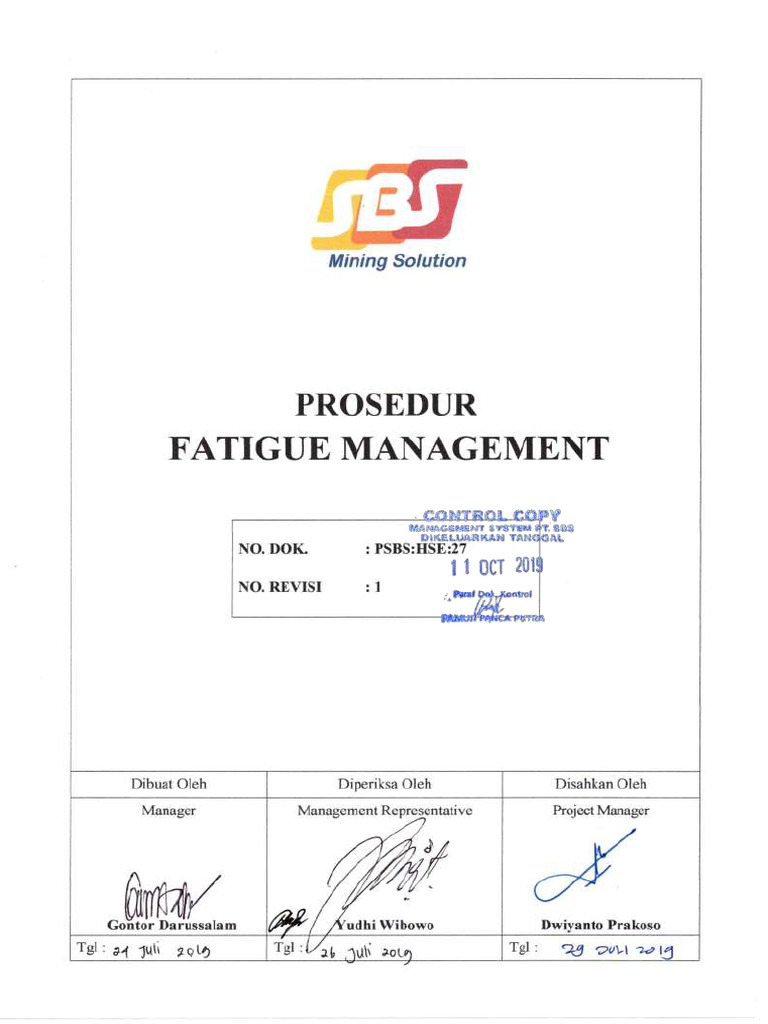 PSBS - HSE.27 Prosedur Fatigue Management | PDF