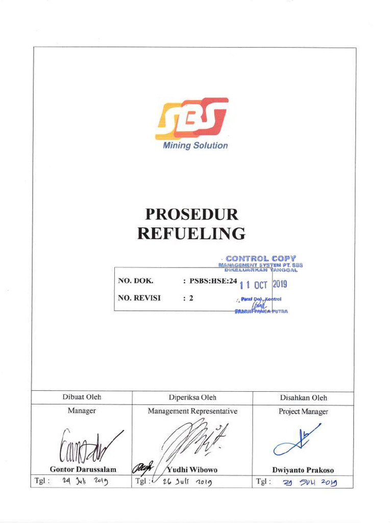 PSBS.HSE.24 Prosedure Refueling | PDF