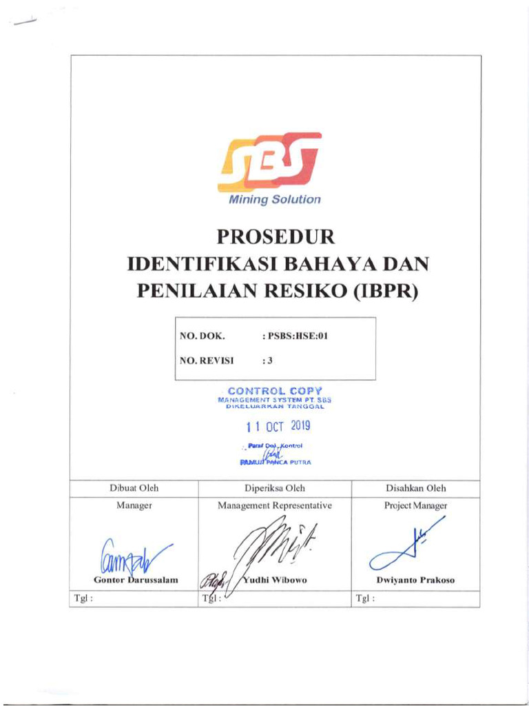 PSBS - HSE.01 Prosedur Identifikasi Bahaya Dan Penilaian Resiko (IBPR) | PDF