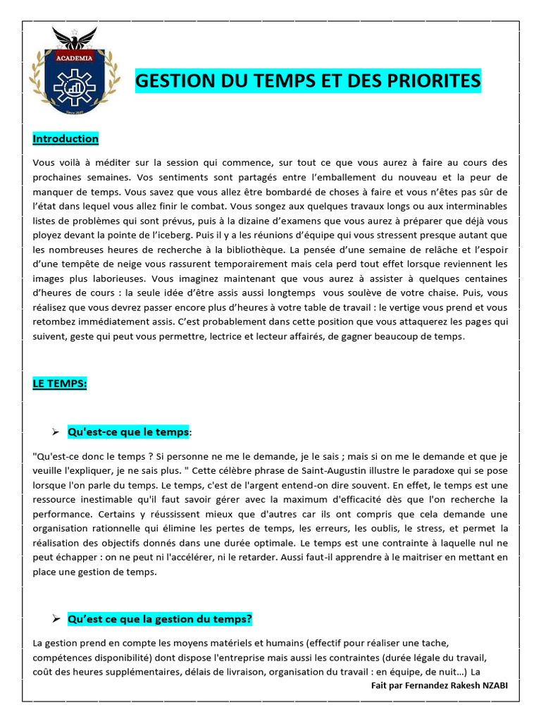 Gestion de Temps Et Des Priorites 1 | PDF