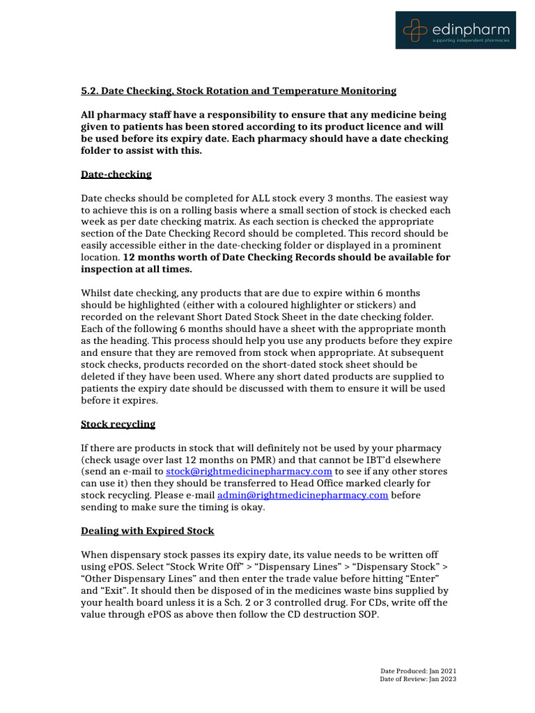 5.2. Date Checking Stock Rotation - Temperature Monitoring SOP | PDF