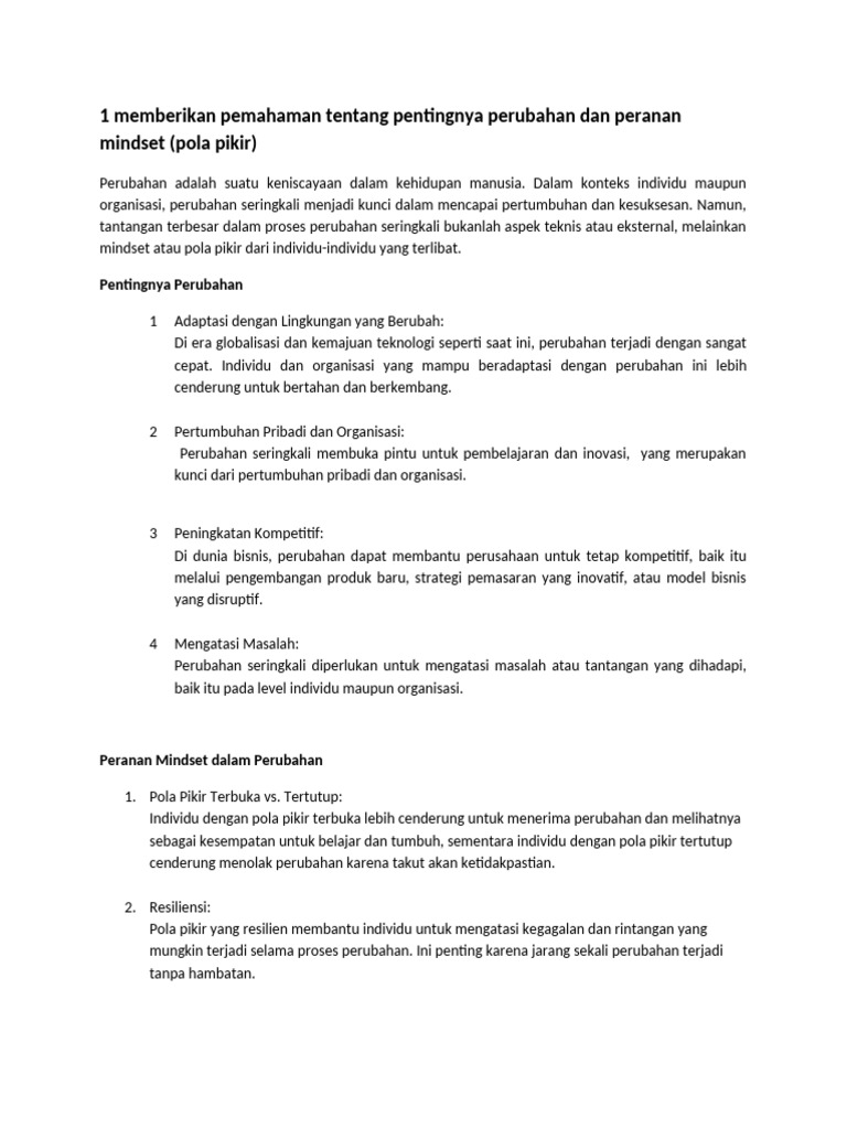 1 Memberikan Pemahaman Tentang Pentingnya Perubahan Dan Peranan Mindset | PDF