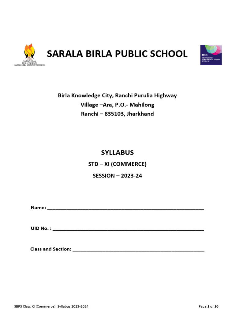 11 Syllabus 2023 2024 Commerce | PDF