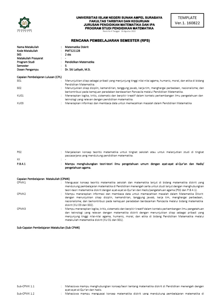 RPS Matematika Diskrit FTK 2024 | PDF