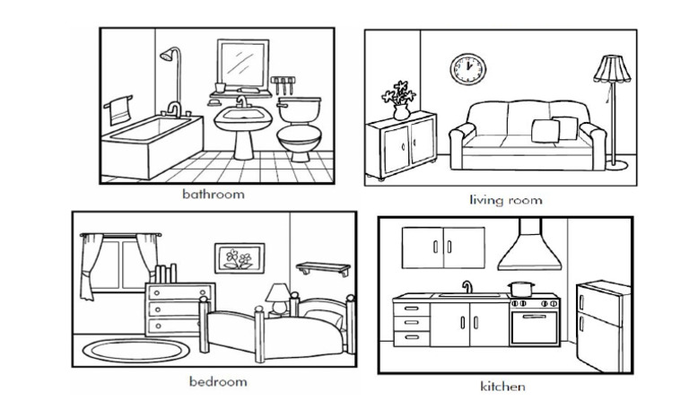 Habitaciones en Inglés para Colorear | PDF