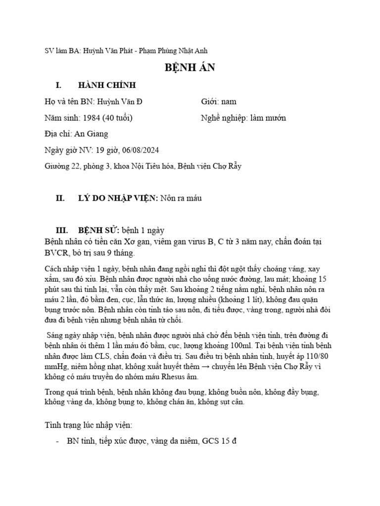 Bệnh Án Xơ Gan XHTH Trình Bác Tiến Revised | PDF