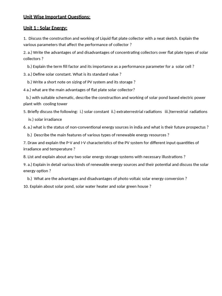 Unit Wise Questions | PDF | Wind Turbine | Technology & Engineering Unit Wise Questions | PDF | Wind Turbine | Technology & Engineering