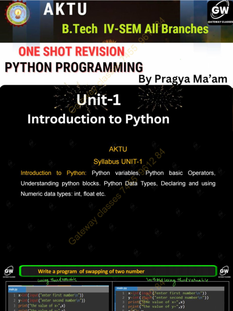 004 PYTHON ONE SHOT BY PRAGYA MA'AM PYTHON U 1 ONE SHOT Notes | PDF