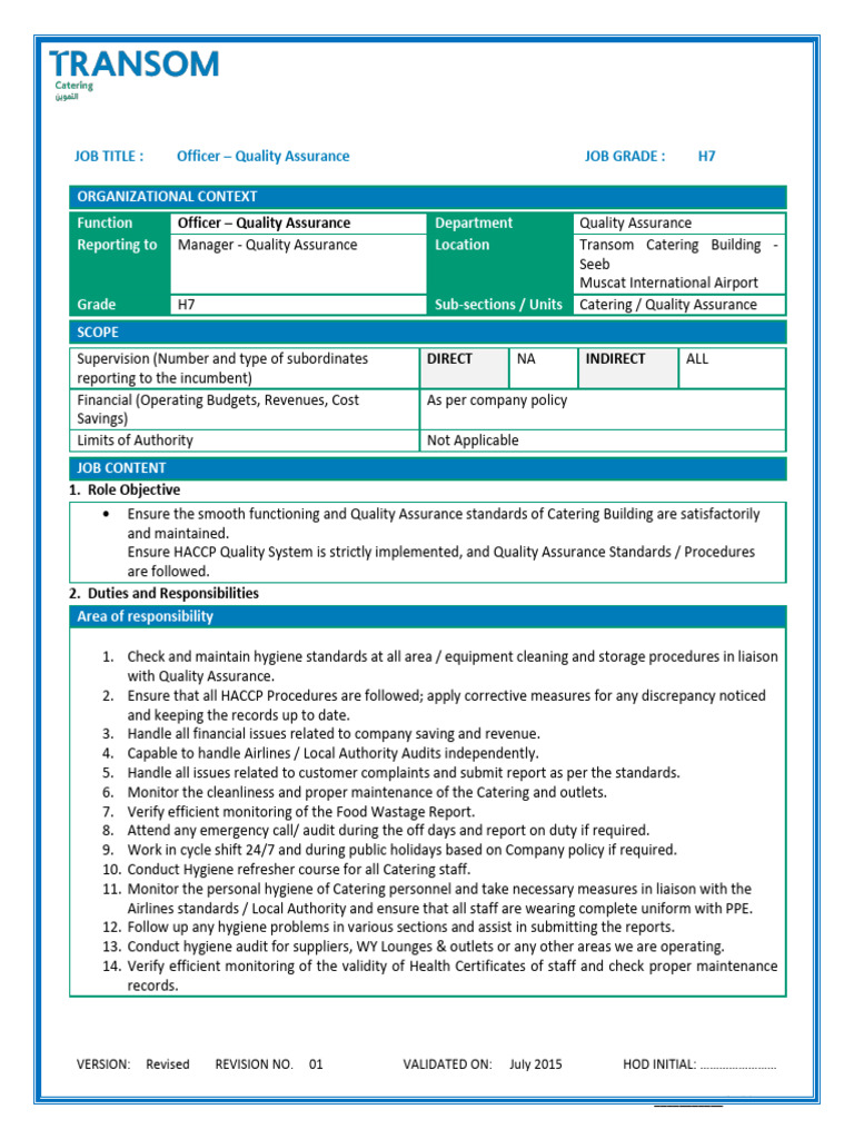 JD - Officer Quality Assurance | PDF