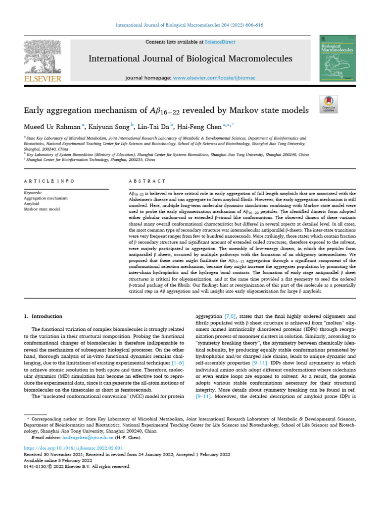 Early_aggregation_mechanismof_Aβ16−22 | PDF