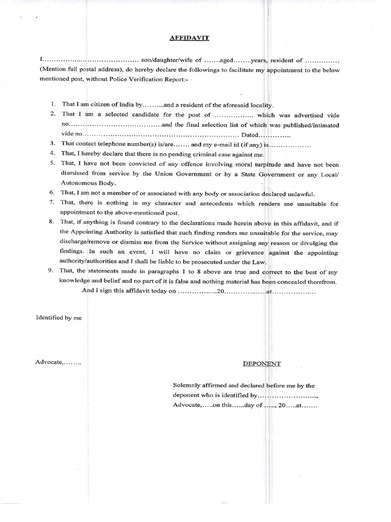 Format of Notarized Affidavit (ANNEXURE-I) | PDF