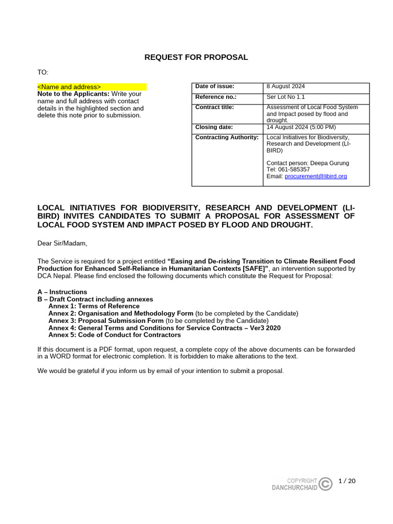 Request for Proposal Form_Assessment of Food System and Impacts_SAFE (1) | PDF