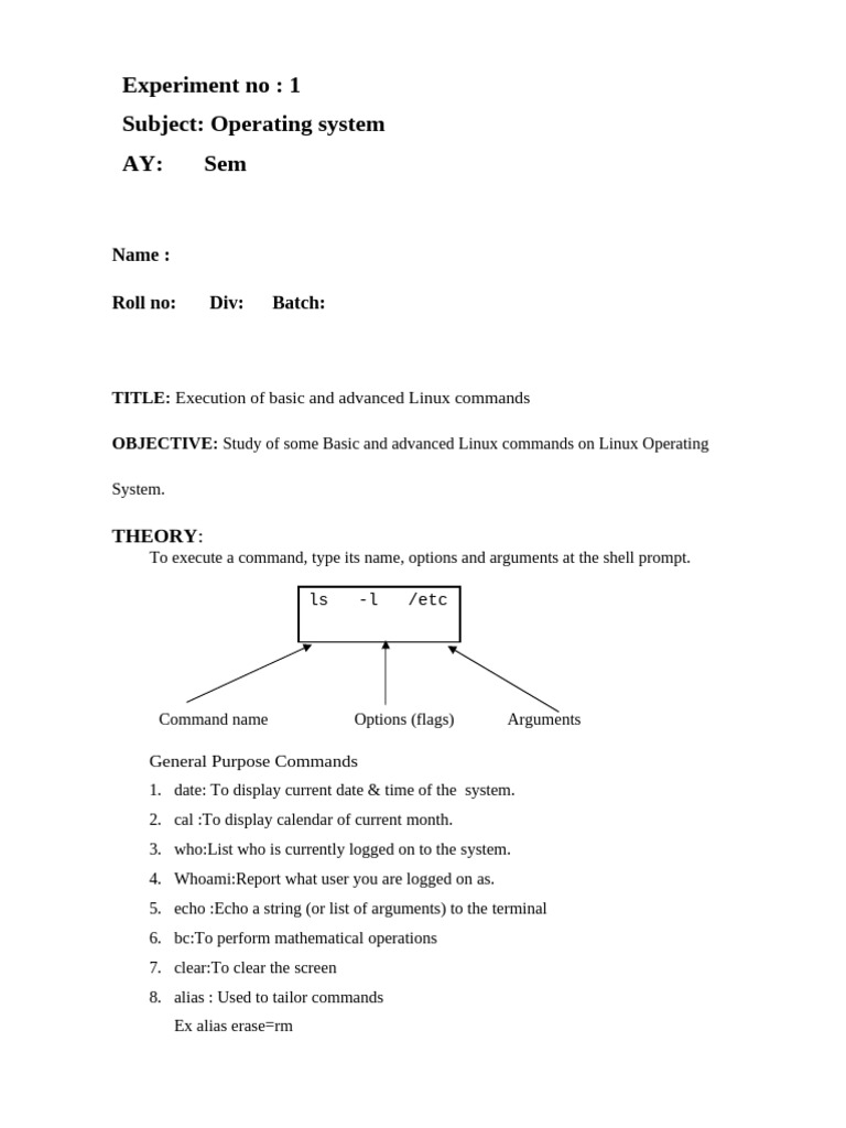 Experiment No1 - Linux Commands | PDF Experiment No1 - Linux Commands | PDF