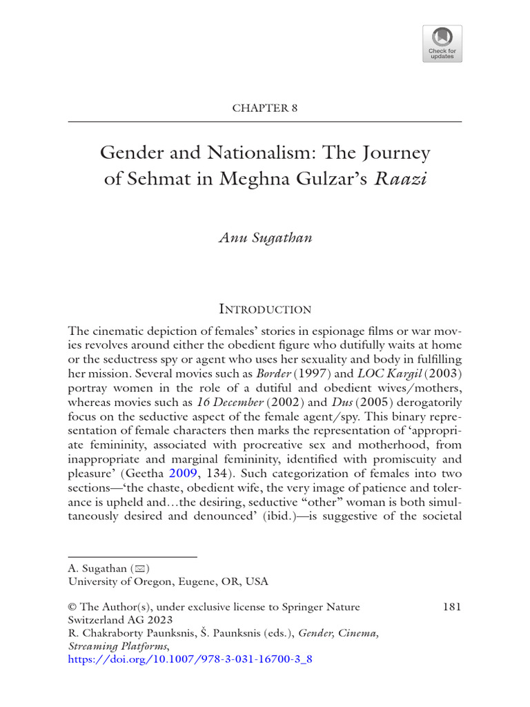 Gender and Nationalism: The Journey of Sehmat in Meghna Gulzar's Raazi ...