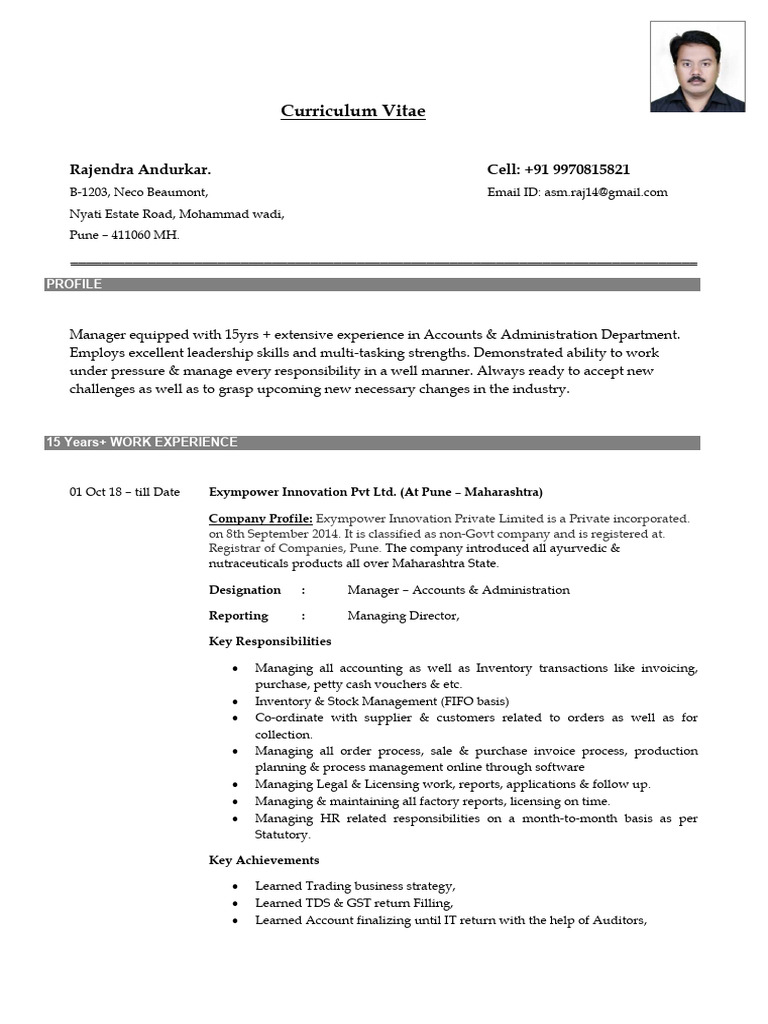 Curriculum Vitae - Rajendra Ashokrao Andurkar | PDF