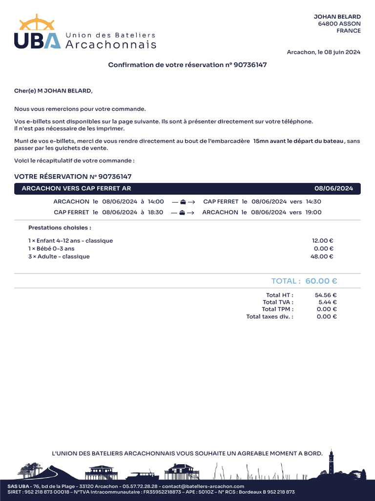 Confirmation de Reservation 90736147 | PDF