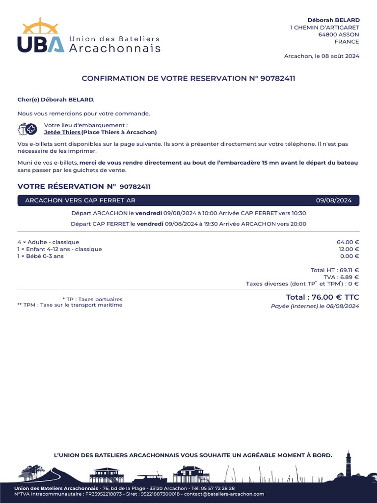 Confirmation de Reservation 90782411 | PDF