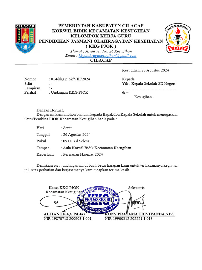 Undangan KKG PJOK | PDF