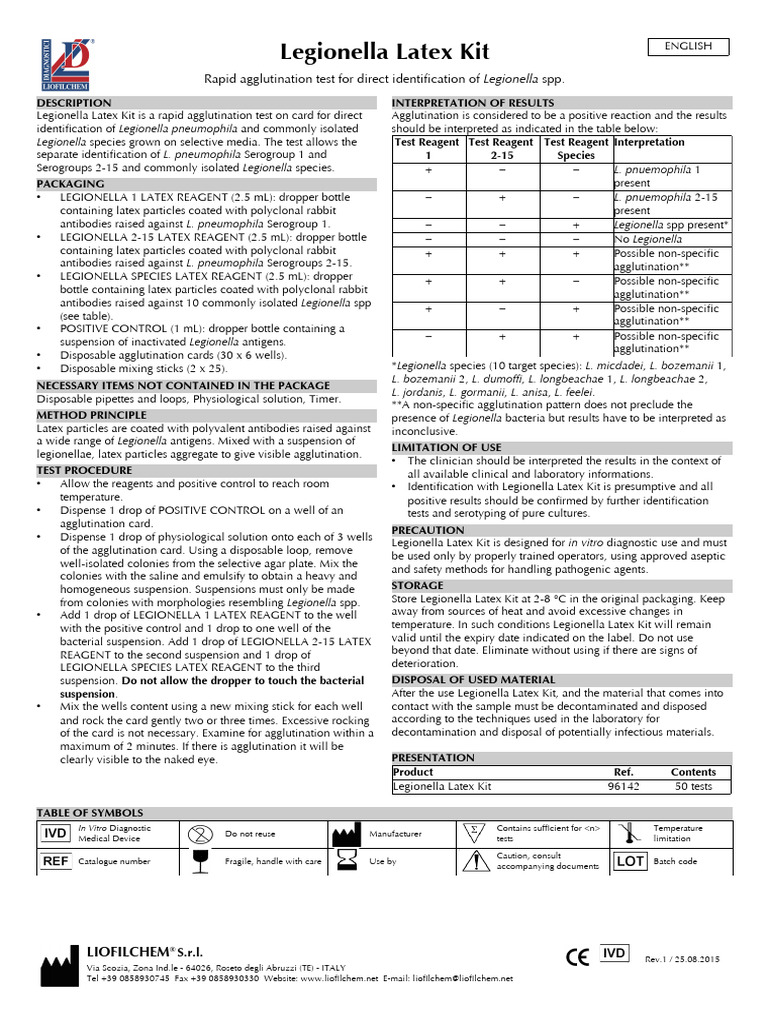 TC - Legionella Latex Kit LF 96142 50 Tests 55009614202 | PDF ...