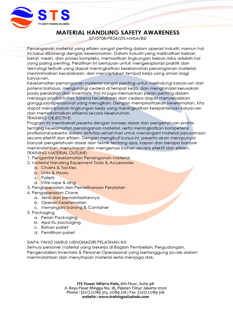 Pr24n - Proposal Material Handling Safety Awareness Training - Bintang ... Pr24n - Proposal Material Handling Safety Awareness Training - Bintang ...