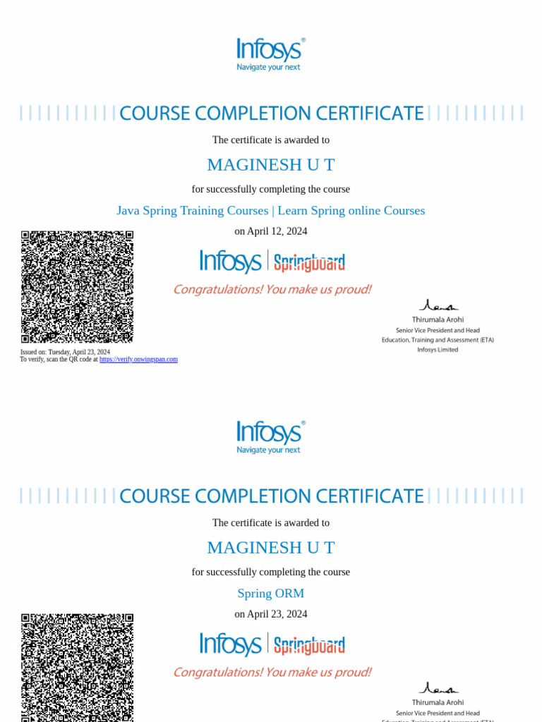 Java Spring Training Certificate Award | PDF