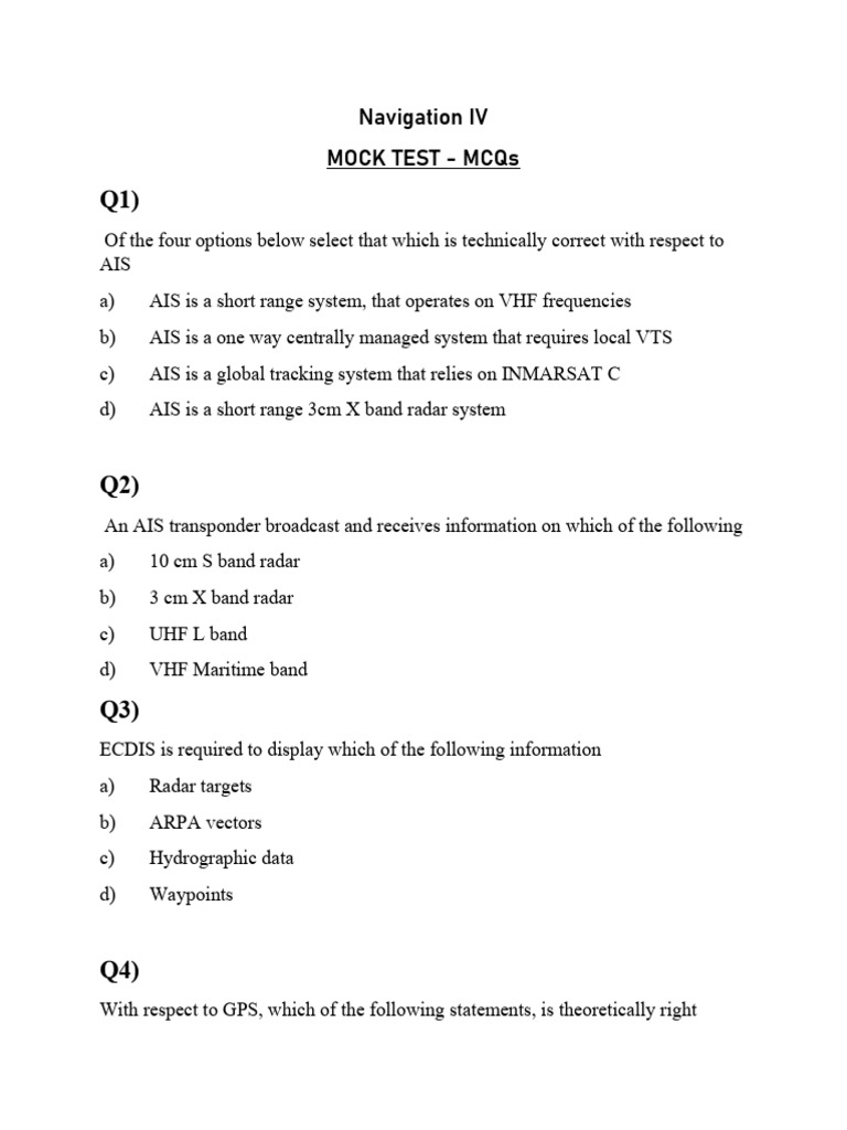 Navigation IV Sample MCQs | PDF