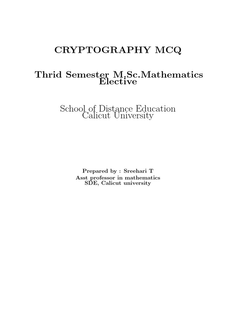 Cryptography MCQ | PDF