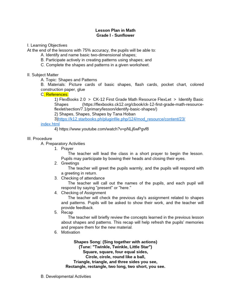 Lesson Plan in Math - DPE 106 For Editing | PDF