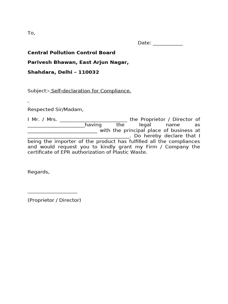 Self Declaration Plastic Waste | PDF