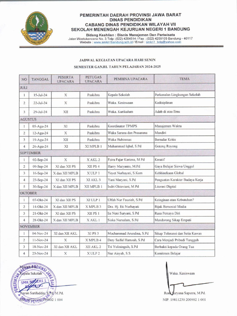 Jadwal Upacara SMT Ganjil TP 2024-2025 | PDF