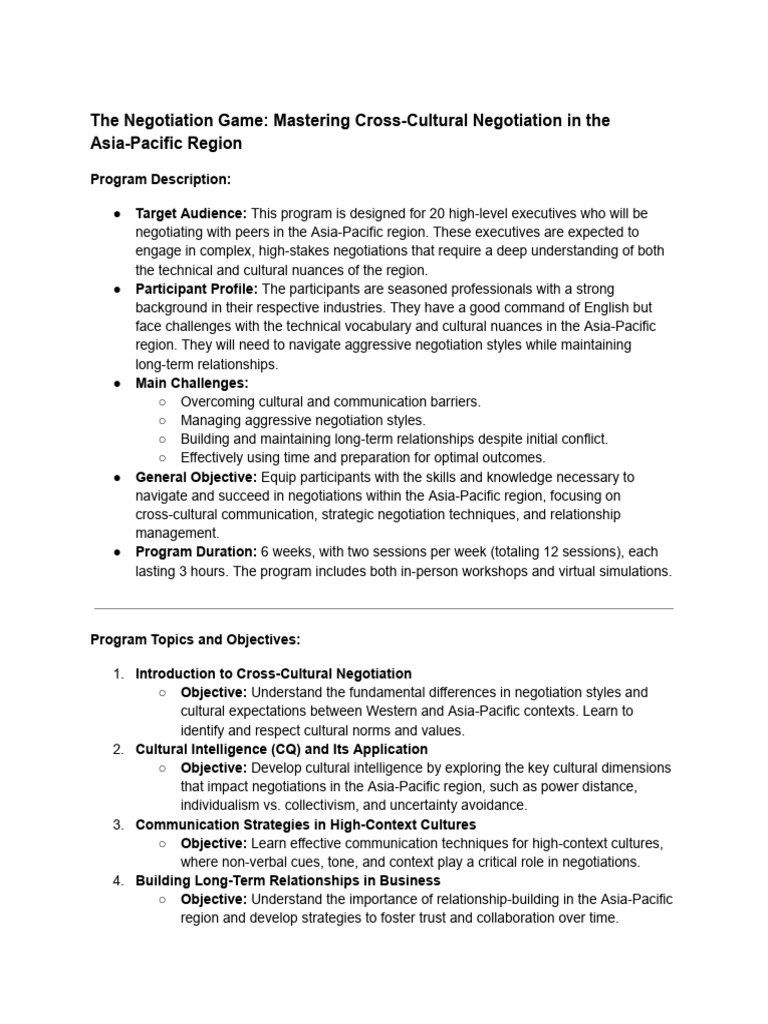 Negotiation Game Asia-Pacific | PDF | Negotiation | Communication