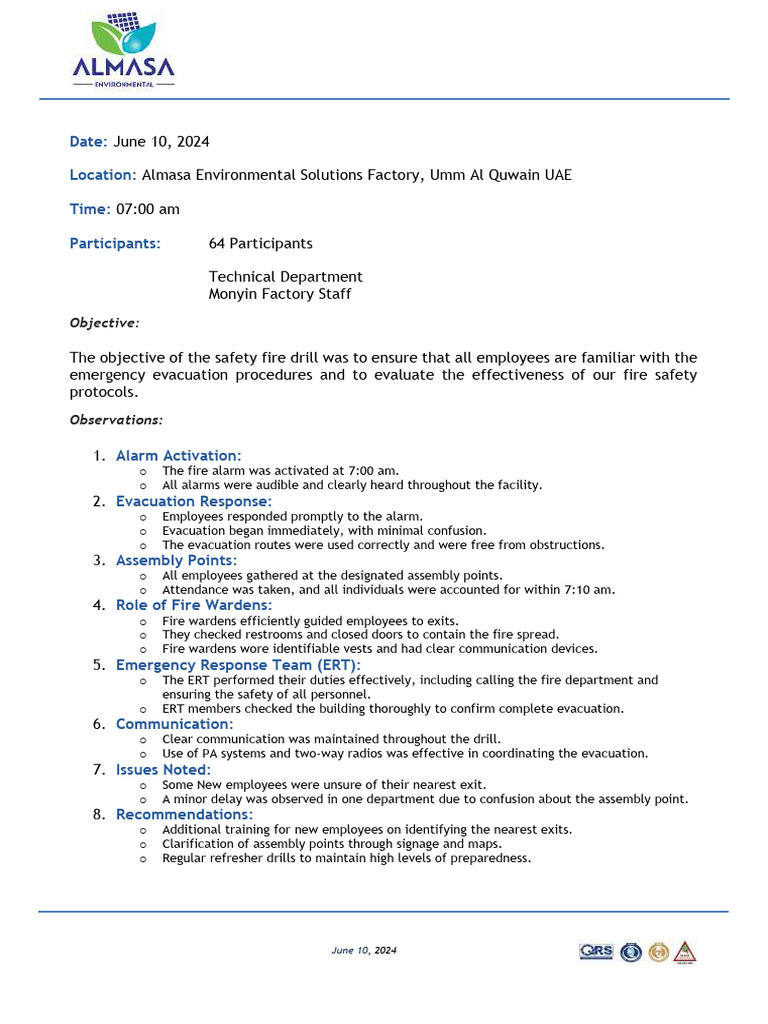Fire Drill & Toolbox Meeting Attendance 2024 | PDF