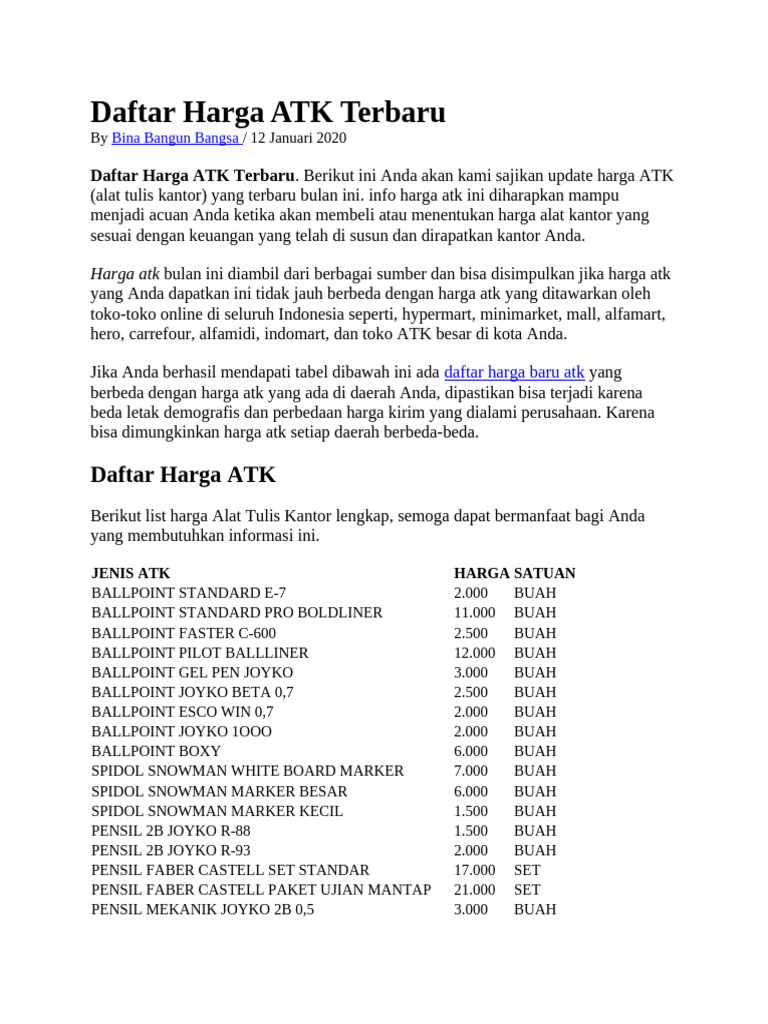 Daftar Harga ATK Terbaru | PDF