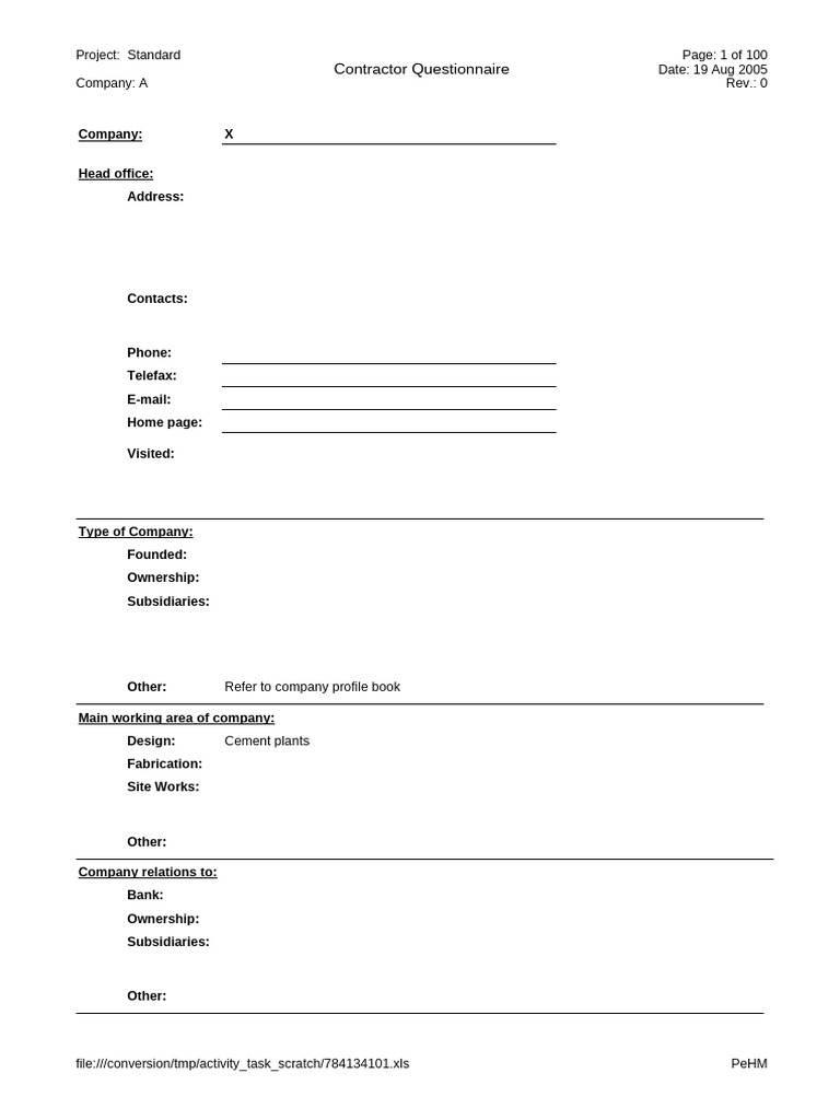 Company Questionaire Basis | PDF