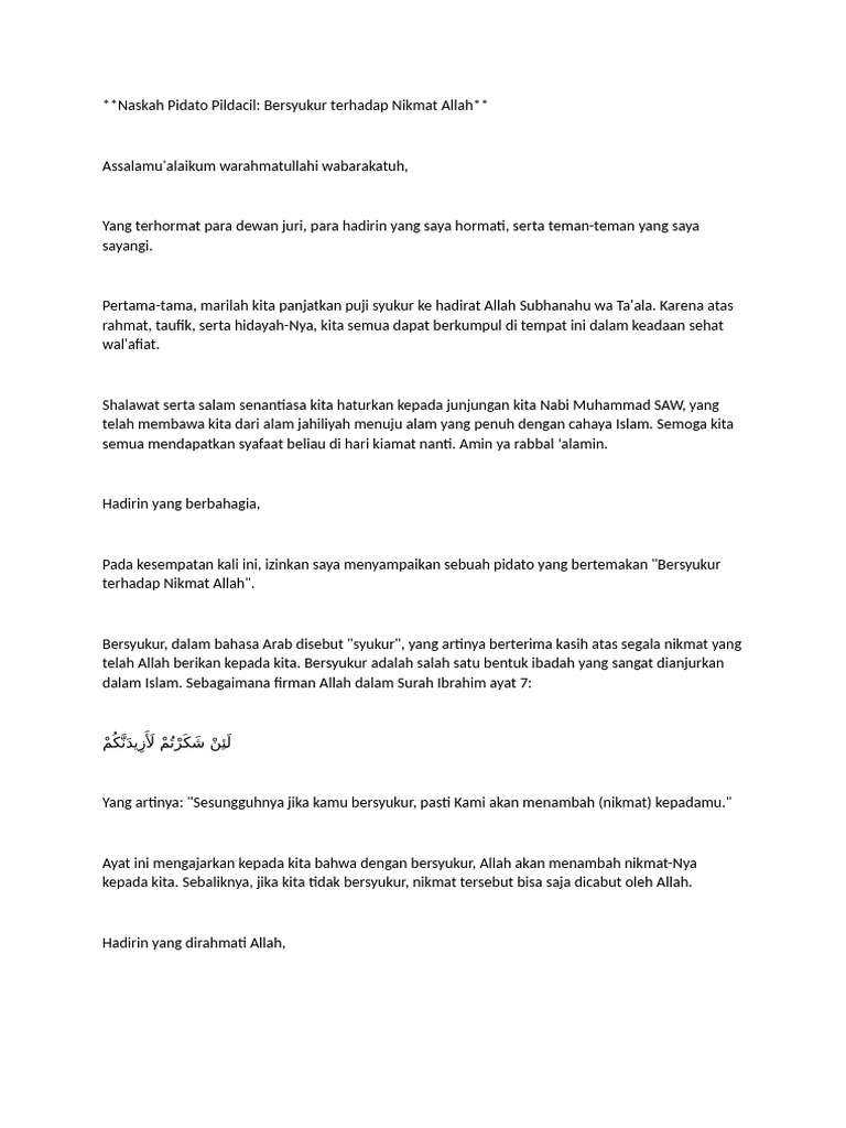 Naskah Pidato Pildacil | PDF