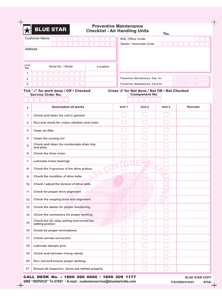 018-AHU PM Checklist | PDF