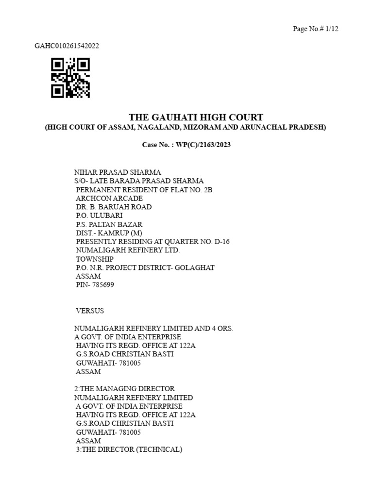 NIHAR PRASAD SHARMA Gauhati HC | PDF