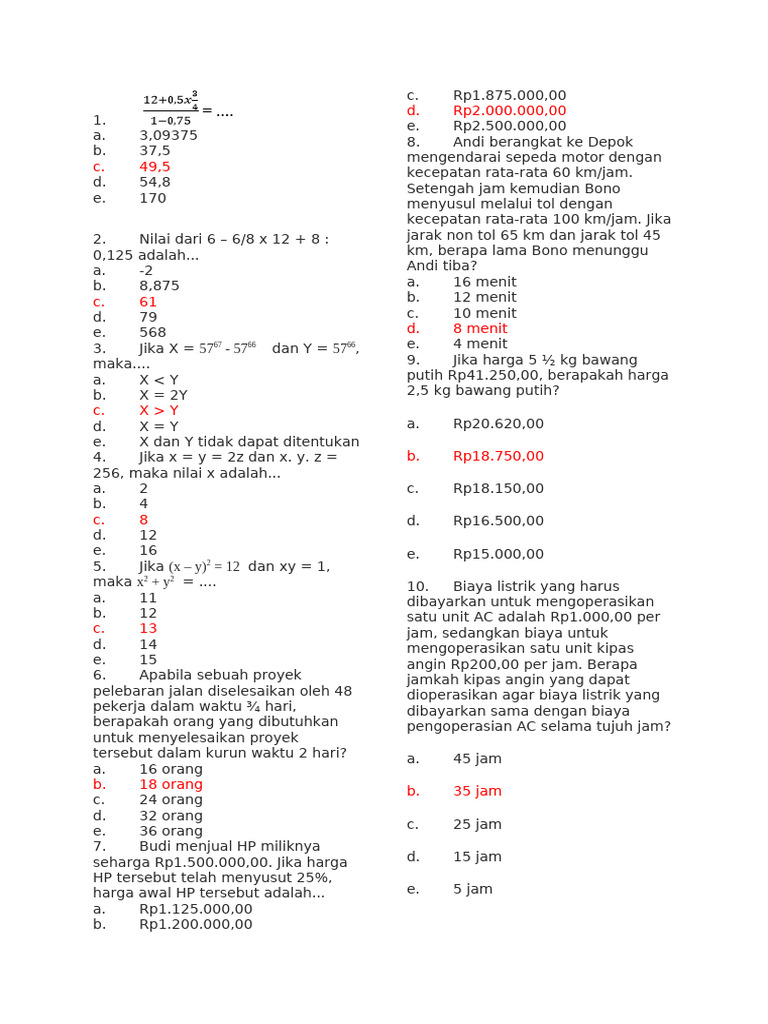 Soal-Soal Matematika - 1 | PDF