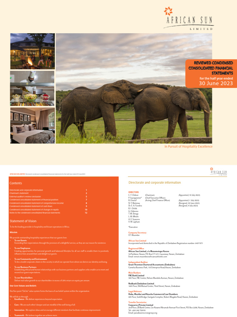 African Sun Limited H1 2023 Financial Review | PDF | Audit | Revenue