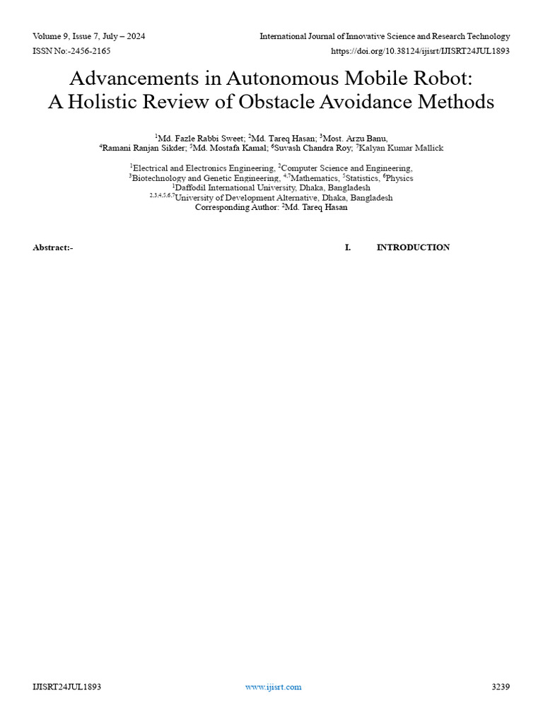 Advancements in Autonomous Mobile Robot: A Holistic Review of Obstacle Avoidance Methods | PDF ...