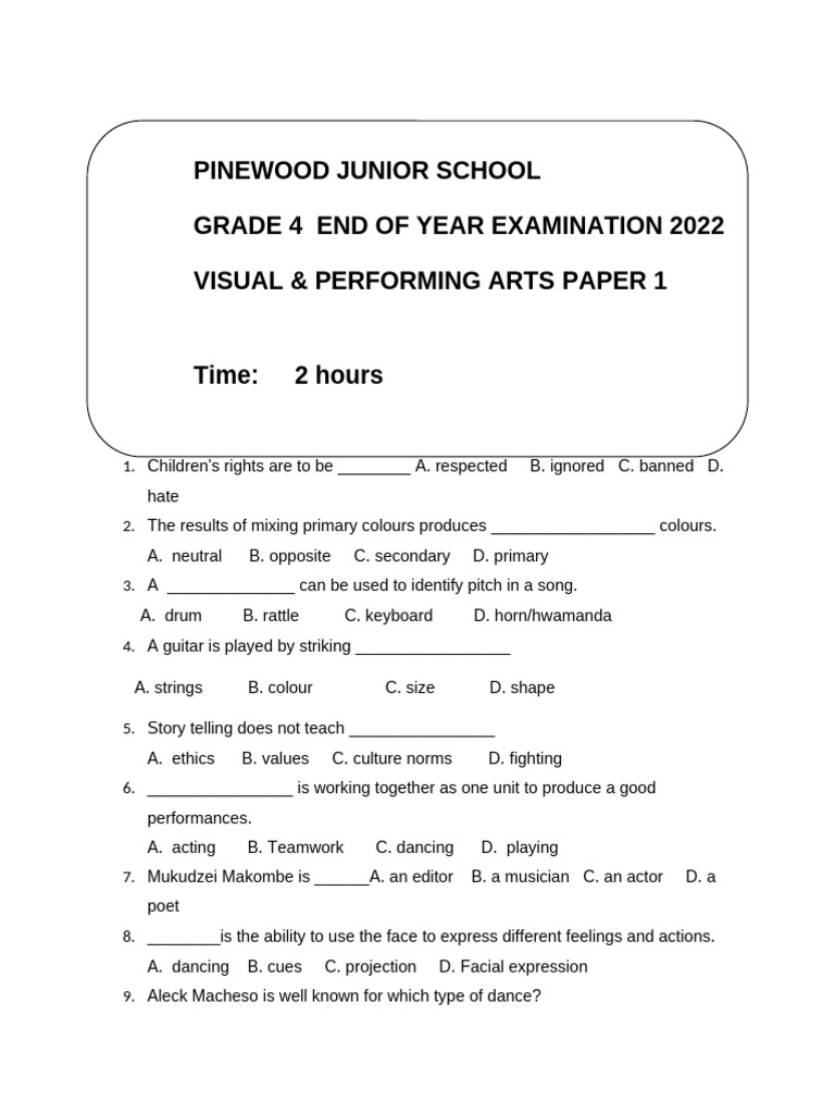 Pinewood VPA GRADE 4 Paper 1 | PDF