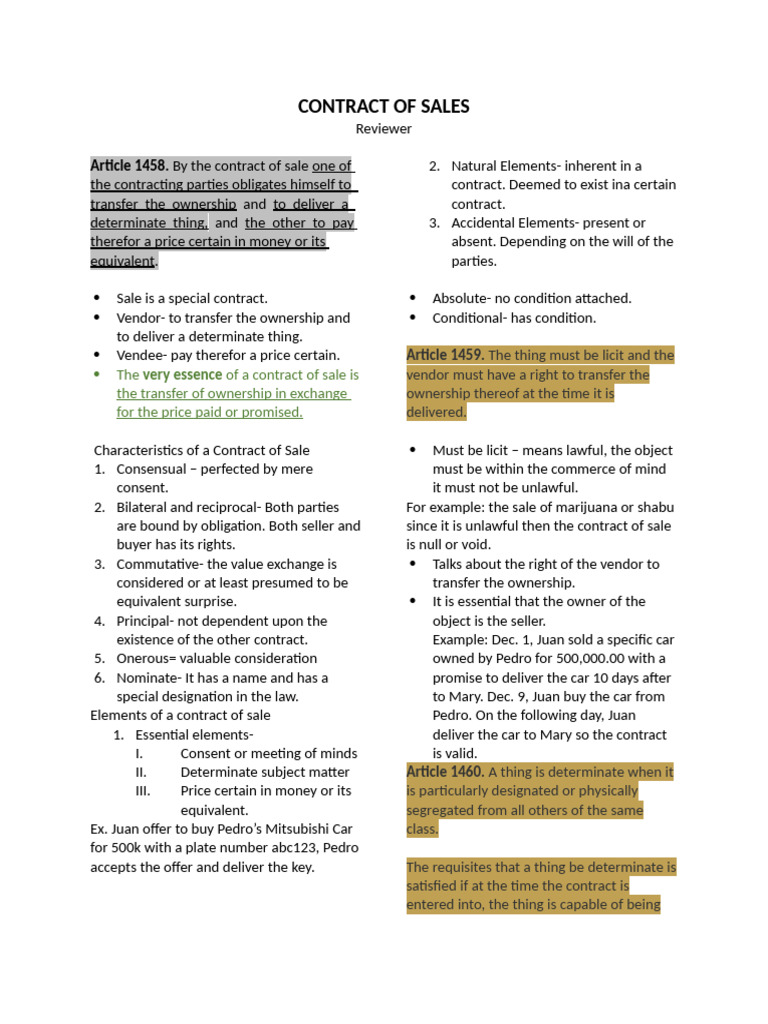 Contract of Sales | PDF